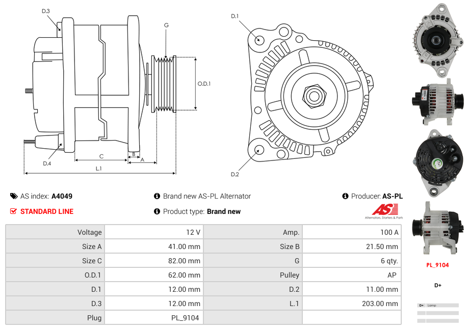 Alternátor FIAT PALIO PUNTO STRADA 1.7 TD 100A |Pietro eShop